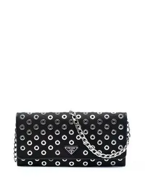 Prada Tessuto Grommet Wallet On Chain Crossbody Bag - Black
