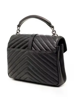 Saint Laurent Medium Metallic Chevron Sheepskin Monogram College Satchel