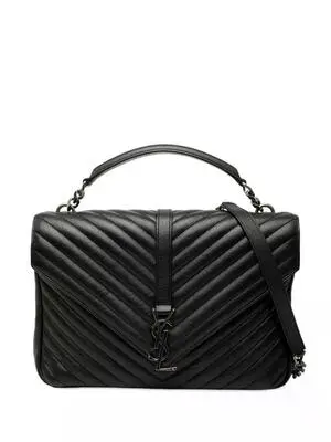 Saint Laurent Large Chevron Sheepskin Monogram College Satchel - Black