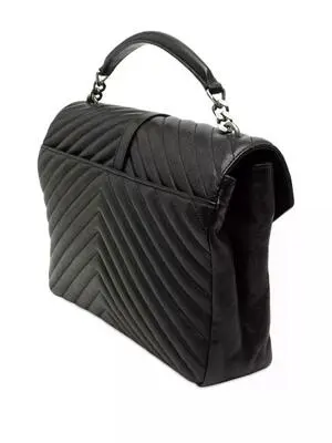 Saint Laurent Large Chevron Sheepskin Monogram College Satchel - Black