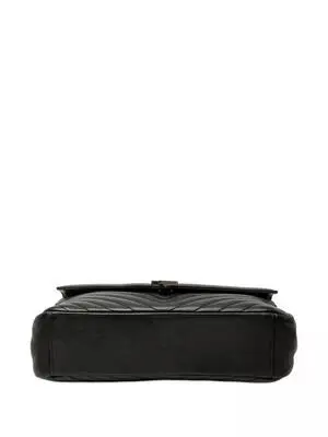 Saint Laurent Large Chevron Sheepskin Monogram College Satchel - Black