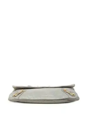 Balenciaga Lambskin Leather Motocross Giant 12 Envelope Clutch With Strap - Grey
