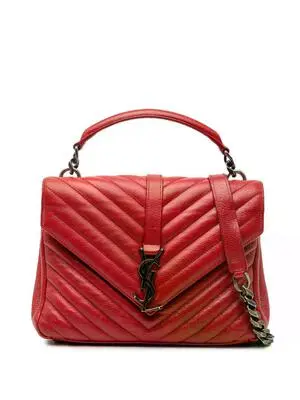 Saint Laurent Medium Chevron Sheepskin Monogram College Satchel - Red