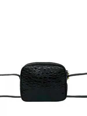 FERRAGAMO Croc Embossed Leather Crossbody Bag - Black
