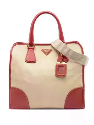 Prada Canapa Saffiano Trimmed Canvas Satchel