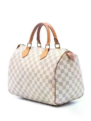 LOUIS VUITTON Damier Azur Speedy 30 Boston Bag - White