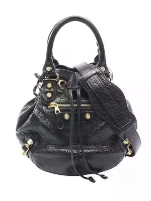 Balenciaga Lambskin Motocross Giant 21 Pompon Bag Satchel - Black