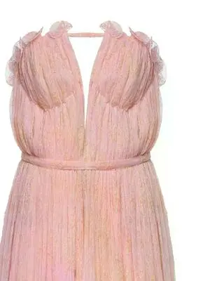 GENNY Ruffled-neckline Lace Gown - Pink