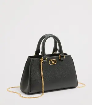 Valentino Garavani Mini Leather Vlogo Signature Top-handle Bag - Black