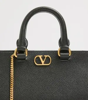Valentino Garavani Mini Leather Vlogo Signature Top-handle Bag - Black