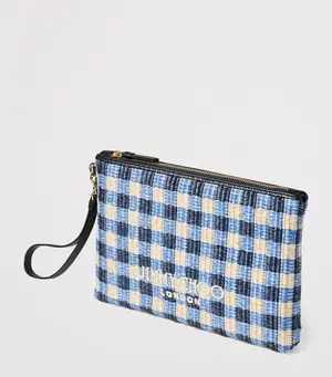 JIMMY CHOO Raffia Gingham Logo Pouch