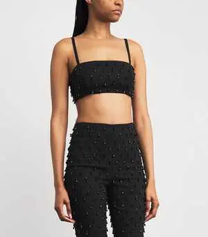 Carolina Herrera Embellished Stretch-wool Bandeau Crop Top