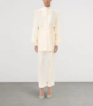 Valentino Garavani Silk Tie Shirt With High Neck And Long Sleeves - Ivory