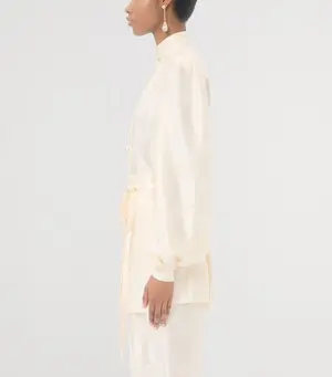 Valentino Garavani Silk Tie Shirt With High Neck And Long Sleeves - Ivory