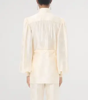 Valentino Garavani Silk Tie Shirt With High Neck And Long Sleeves - Ivory