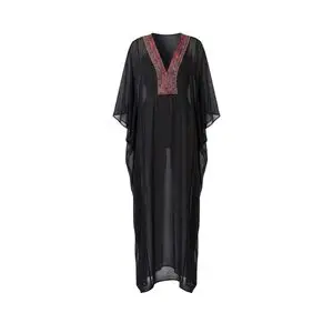 GLAM ON YOU Lydia Djellaba Sheer Silk Maxi Dress With V-neckline - Black