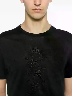John Varvatos Floral-embroidered Crew-neck T-shirt