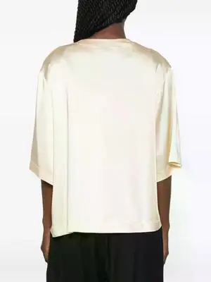 CARLA G. V-neck Blouse In Cream Satin