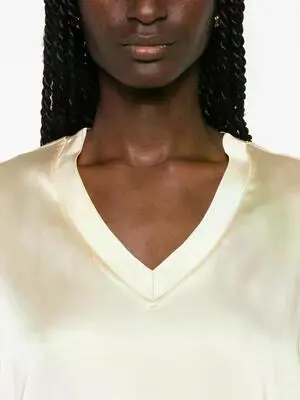 CARLA G. V-neck Blouse In Cream Satin