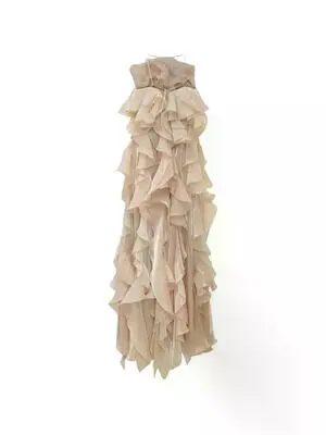 ACTUALEE Ruffled Halter-neck Maxi Dress