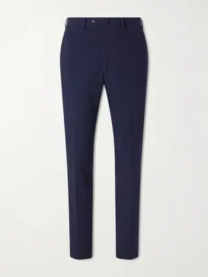 DE PETRILLO Straight-leg Cotton-seersucker Suit Trousers - Blue