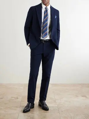DE PETRILLO Straight-leg Cotton-seersucker Suit Trousers