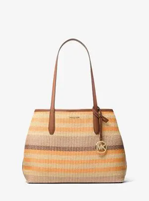 Michael Kors Avalon Medium Striped Woven Tote Bag - Brown