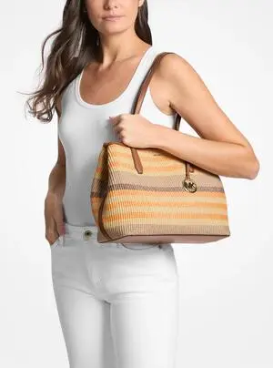 Michael Kors Avalon Medium Striped Woven Tote Bag - Brown