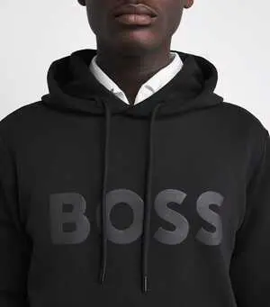 BOSS Stretch-cotton Logo Hoodie - Black