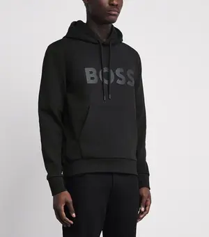 BOSS Stretch-cotton Logo Hoodie - Black