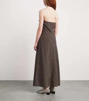 Matteau Silk Polka Dot Strapless Maxi Dress - Brown