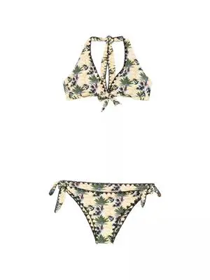 Anjuna Palm-print Halterneck Bikini - Yellow