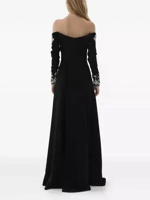DINA MELWANI Off-shoulder Crystal-embellished Maxi Gown