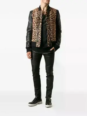 Balmain Leopard Print Leather Sleeve Jacket
