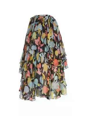 Chloé Floral Print Ruffled Midi Skirt