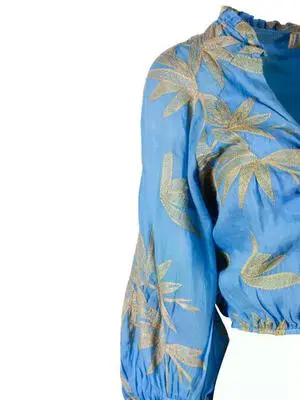 Pho Firenze Ramie Leaf-pattern Cropped Blouse