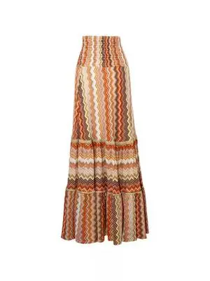 Pho Firenze Zigzag Pattern Tiered Maxi Skirt