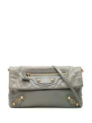 Balenciaga Lambskin Leather Motocross Giant 12 Envelope Clutch With Strap - Grey