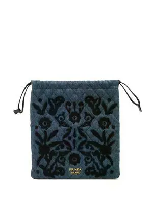 Prada Impuntu Denim Embroidered Drawstring Pouch - Blue