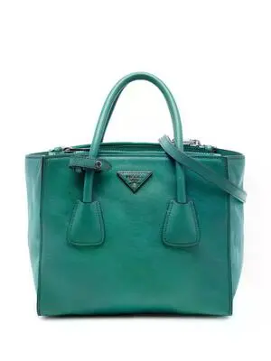 Prada Glace Calf Twin Pocket Double Handle Satchel - Green