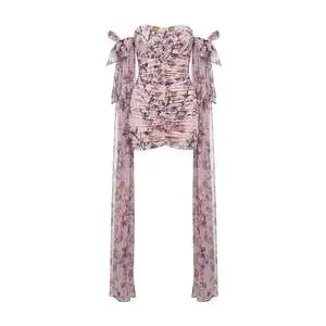NUR KARAATA Azure Runway Dress Floral Off-shoulder Gown