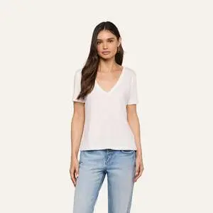 L'AGENCE Brianna Cotton V-neck T-shirt - White