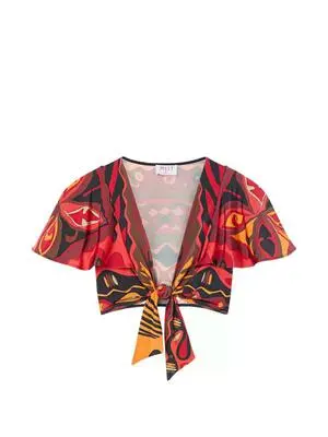 Emilio Pucci Angoli-print Knotted Jersey Satin Top - Red