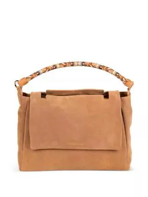 Orciani Sveva Embroidered Handle Suede Shoulder Bag