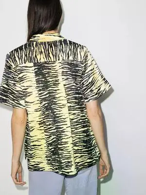 GANNI Tiger Print Notch Collar Shirt