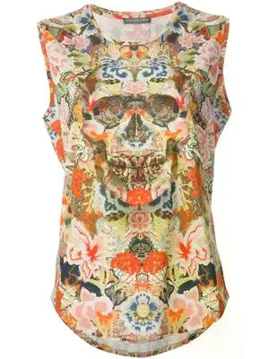 Alexander McQueen Alexander McQueen Sleeveless Floral Skull Print Vest Multicolour