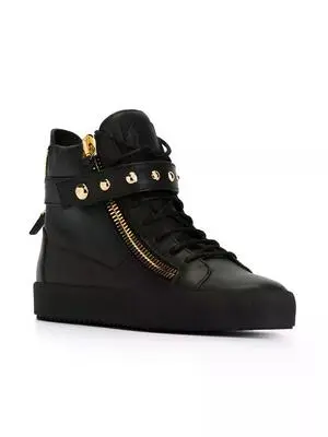 GIUSEPPE ZANOTTI And Gold Leather Zip Detail Hi-top Sneakers - Black