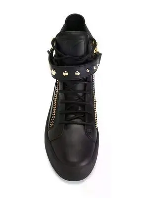 GIUSEPPE ZANOTTI And Gold Leather Zip Detail Hi-top Sneakers - Black