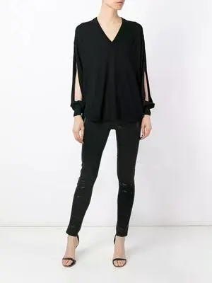 Givenchy Wool-silk Blend V-neck Sweater With Ruffled Slits