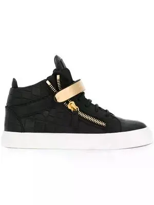 GIUSEPPE ZANOTTI Calf Leather Side Zip Hi-top Sneakers - Black